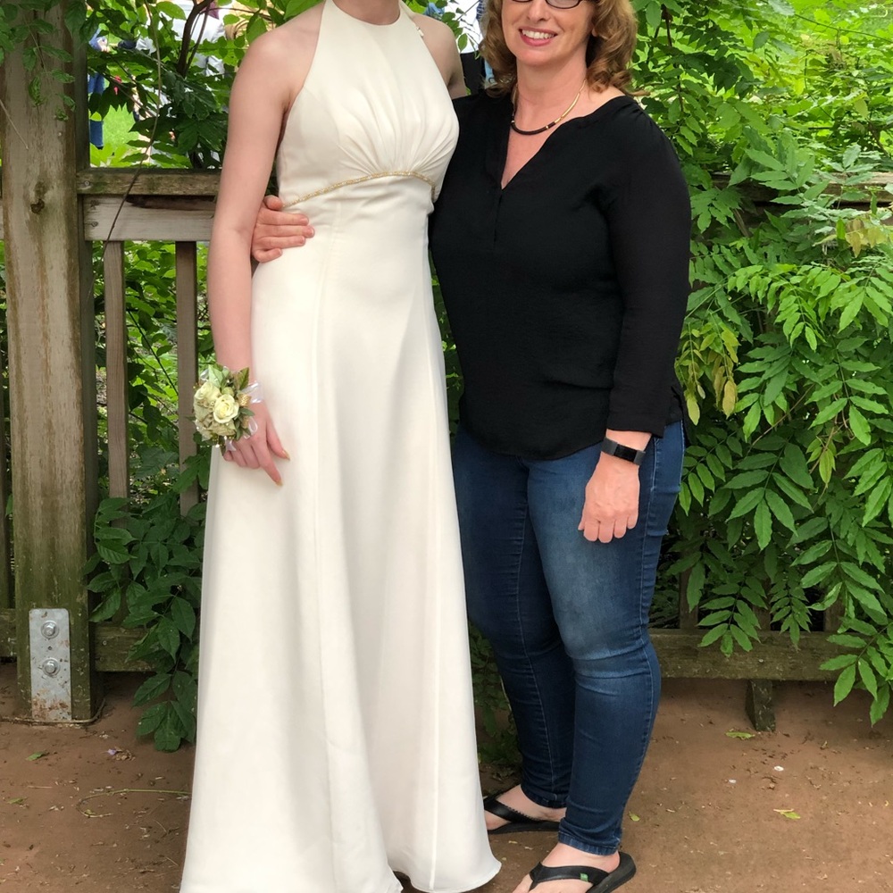 Ivory Prom Dress With Gold Beads. - Gem